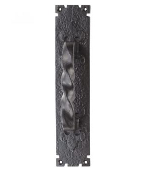 Black Wrought Iron Twist Pull Handle on Plate — A&H Brass